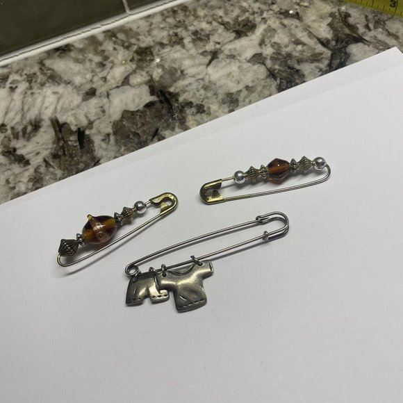 Jewelry | Lot Of 3 Costume Brooch Pins Safety Pin Style | Poshmark